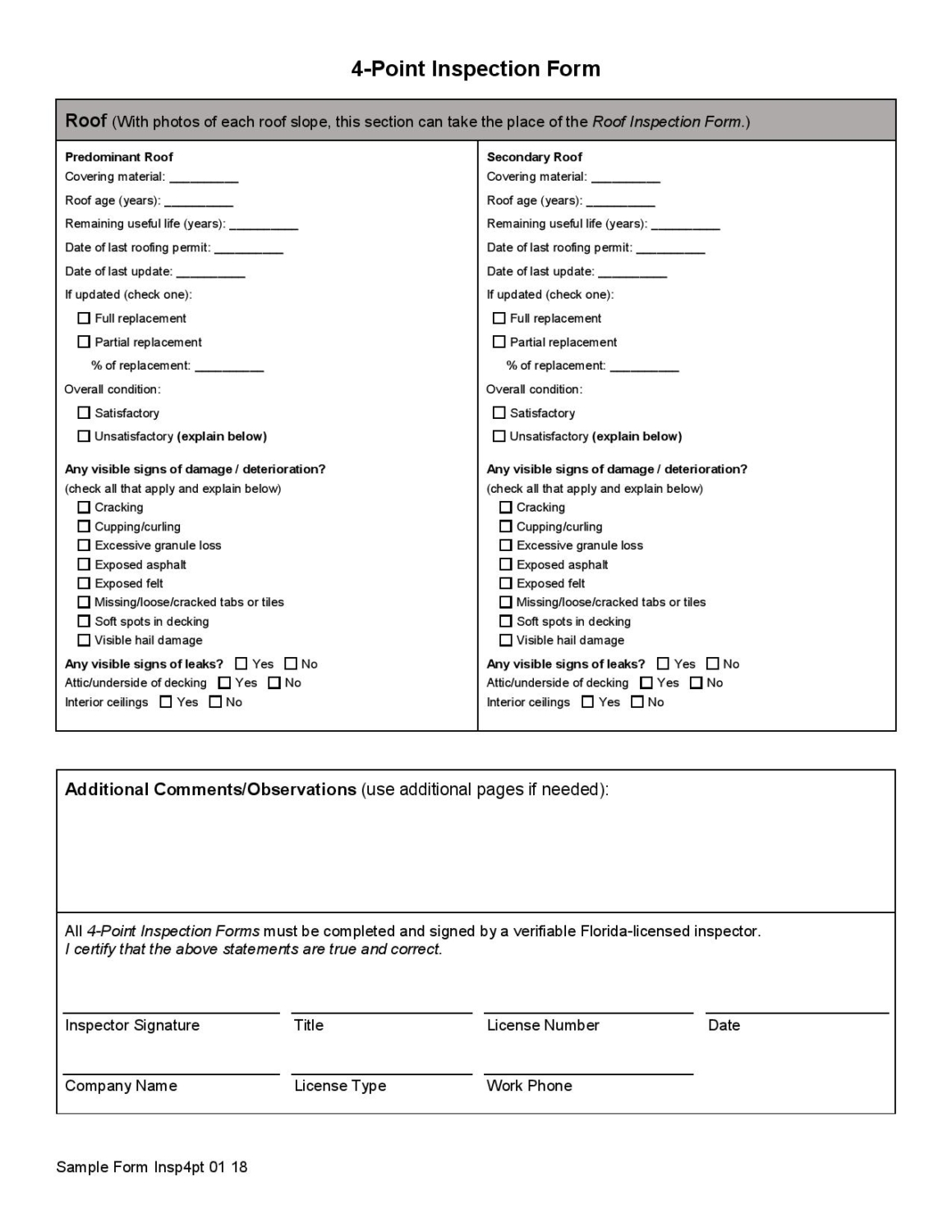4 Point Home Inspection Form - LAB Home Inspections LLC
